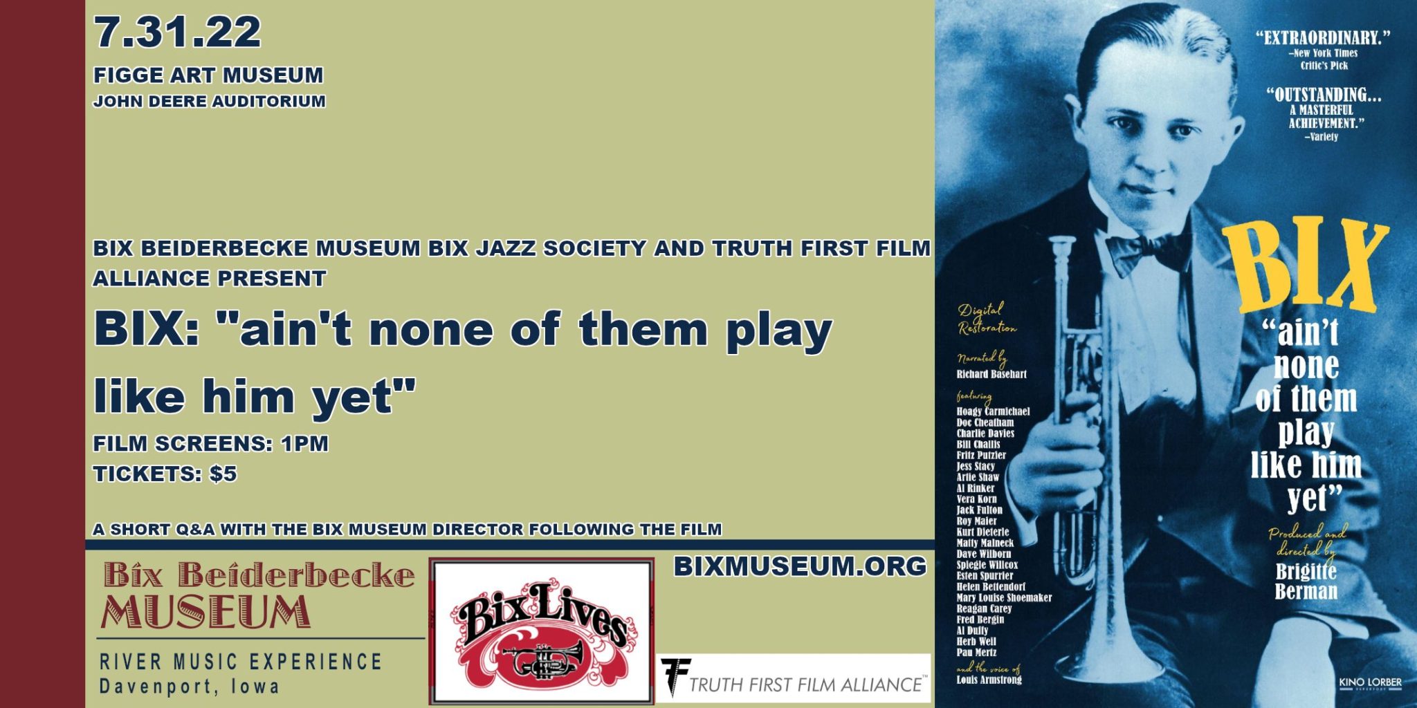 Bix Film Screening Today At Davenport's Figge Museum | Quad ...
